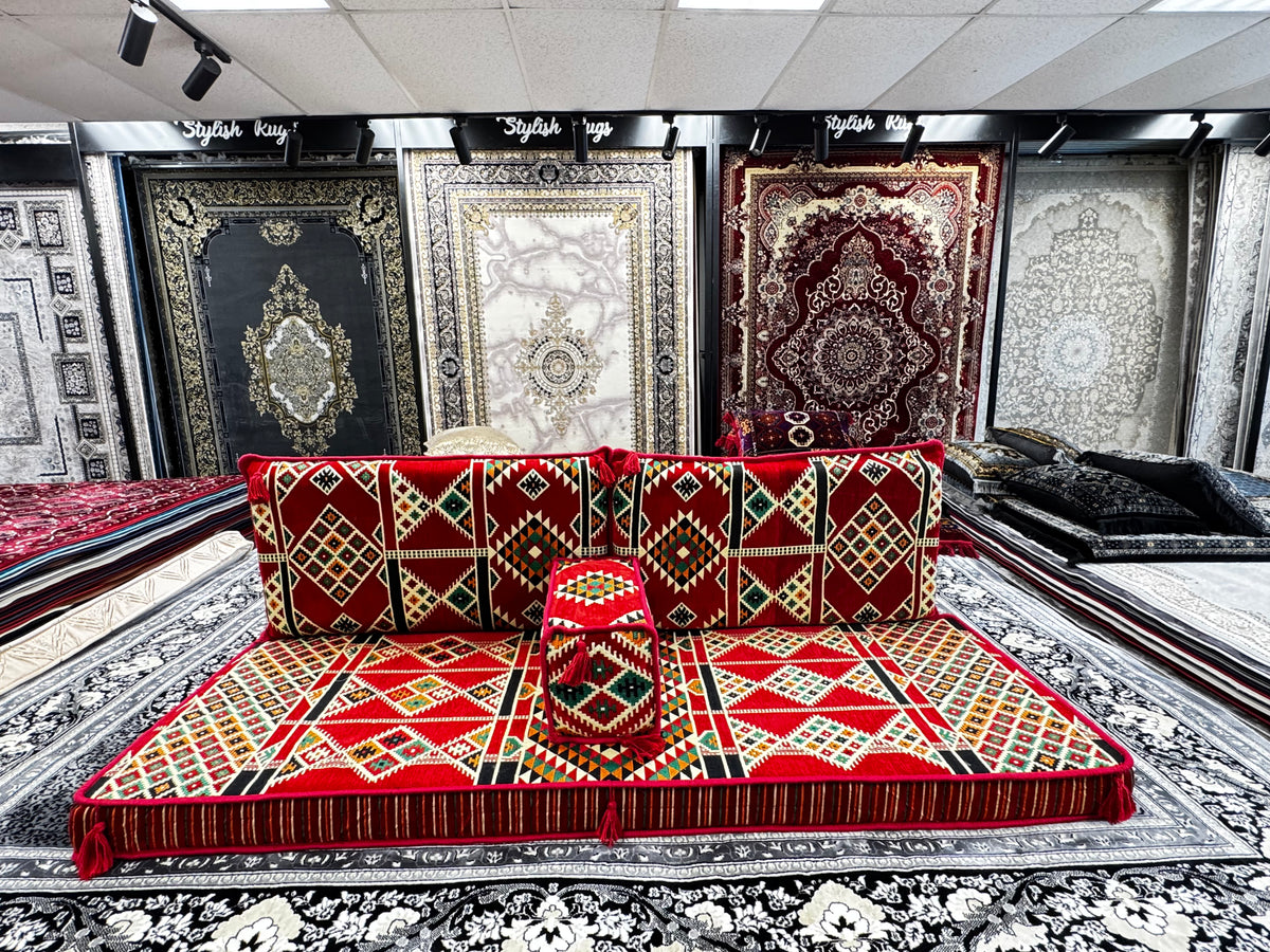 Red Luxurious Majlis – 4-Piece Traditional Arabic Floor Sofa Set for L ...